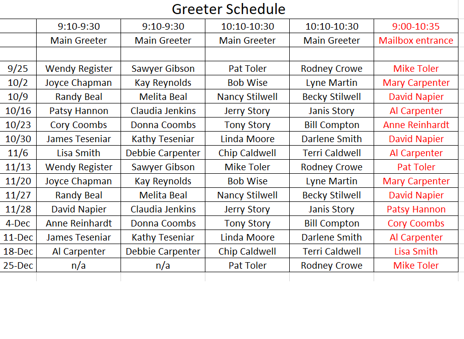 schedule-greeter – Boger City Baptist Church