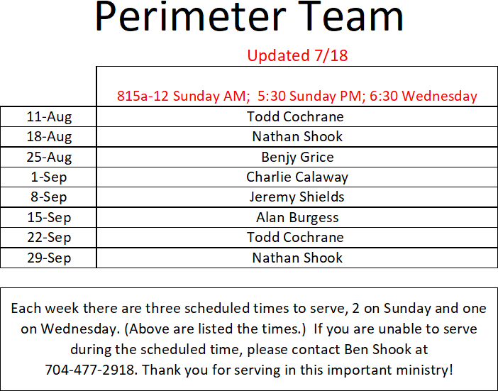 Greeter and Safety Team Schedules – Boger City Baptist Church