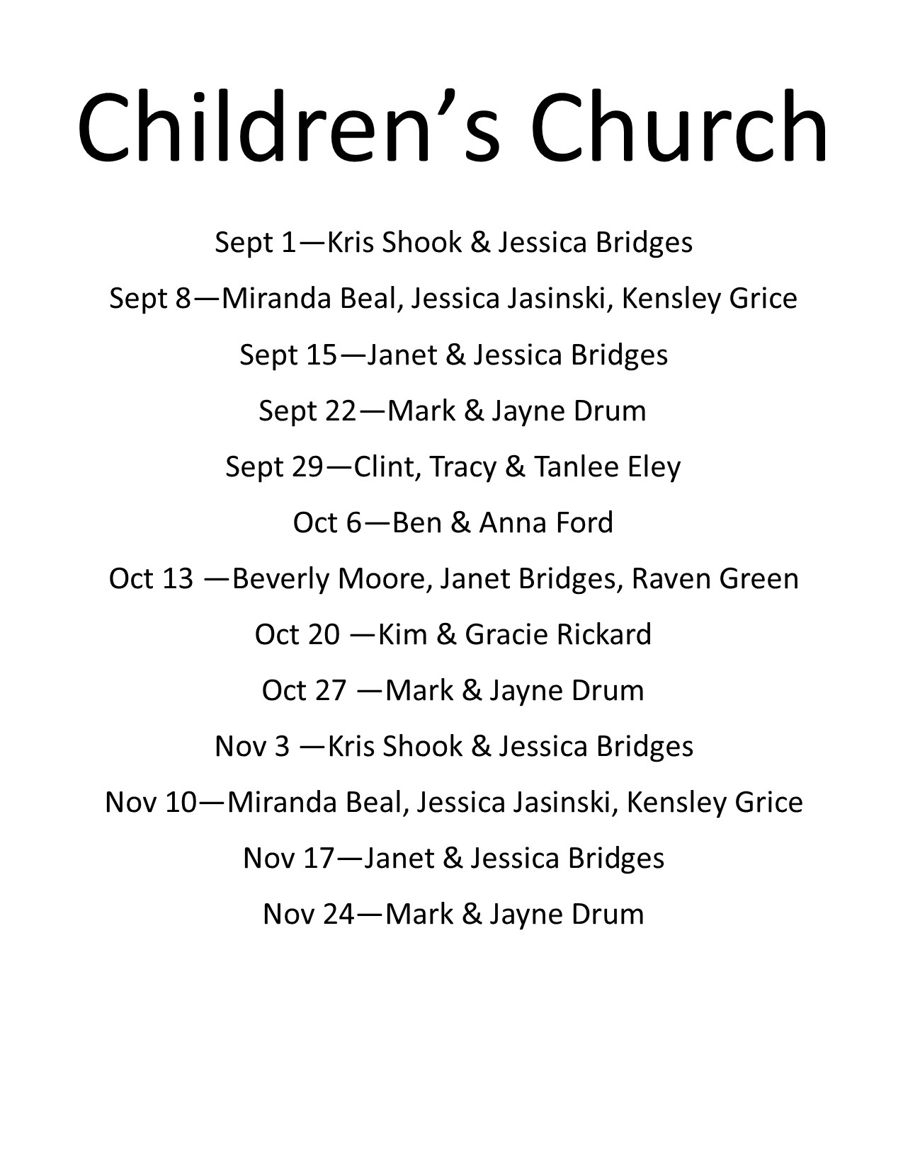 Children’s Church & Nursery Schedules – Boger City Baptist Church