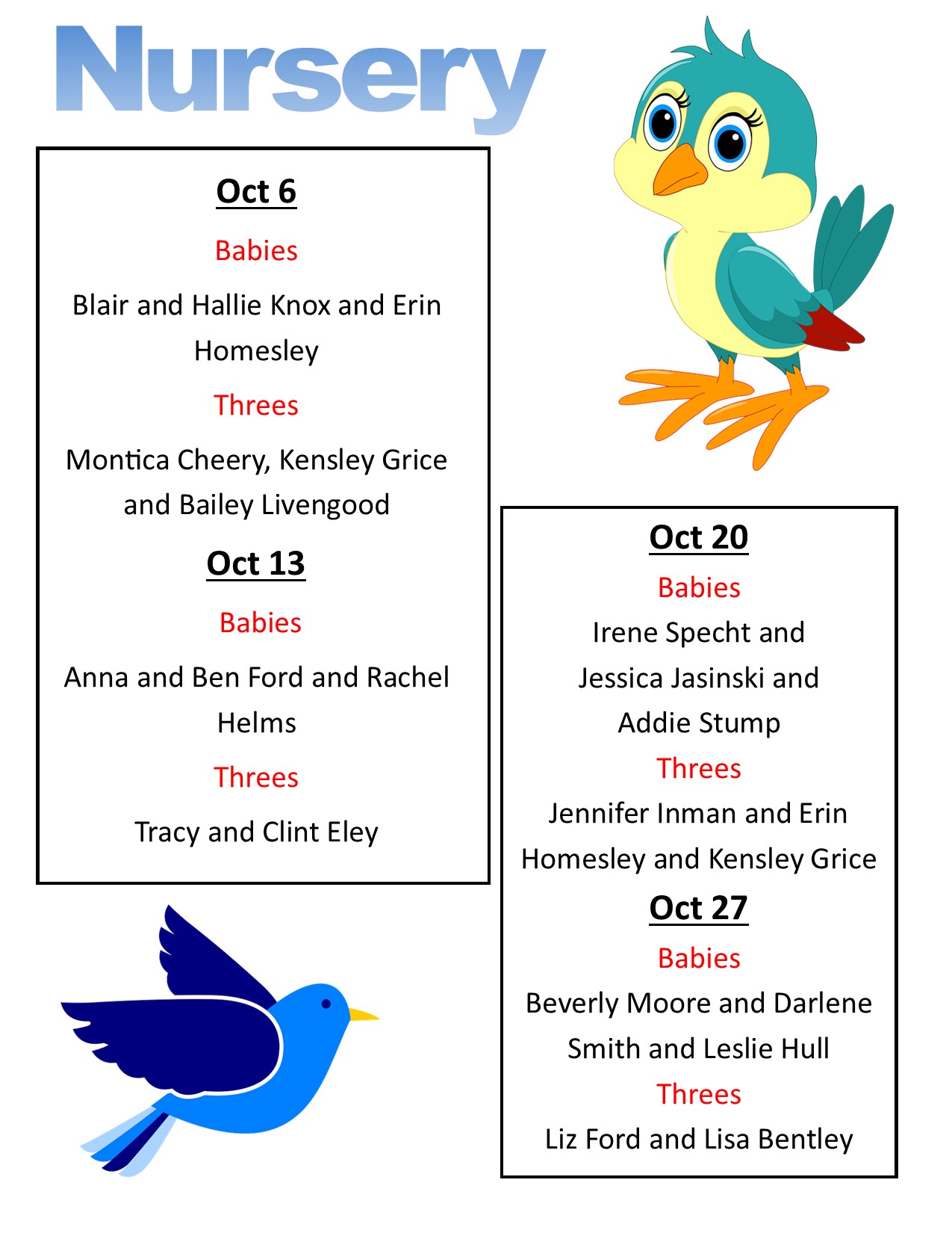 Children’s Church & Nursery Schedules – Boger City Baptist Church