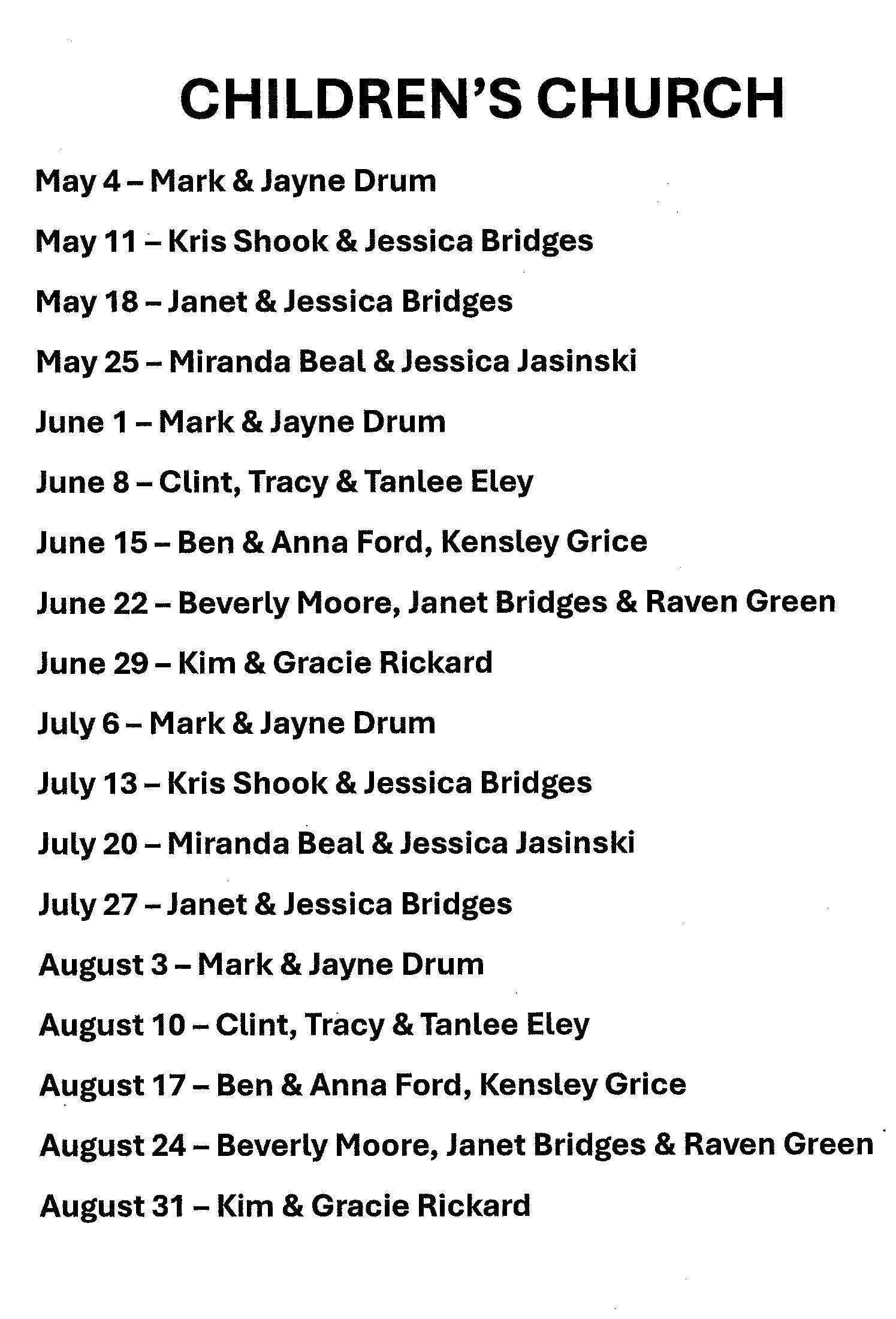 Children’s Church & Nursery Schedules – Boger City Baptist Church